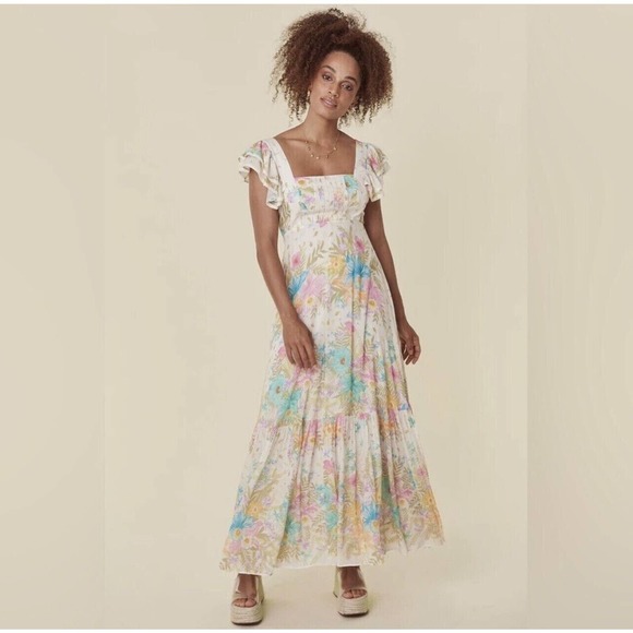 Spell | Dresses | Spell Gypsy Lei Lei Frill Dress Cream Floral Gown ...